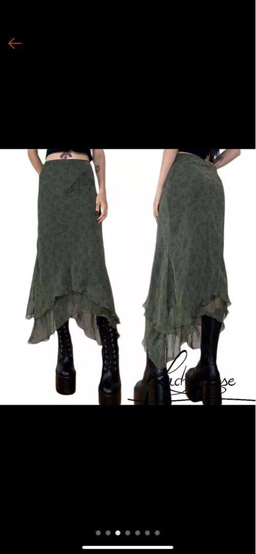 green grunge acubi layered maxi skirt, Women's Fashion, Bottoms, Skirts ...