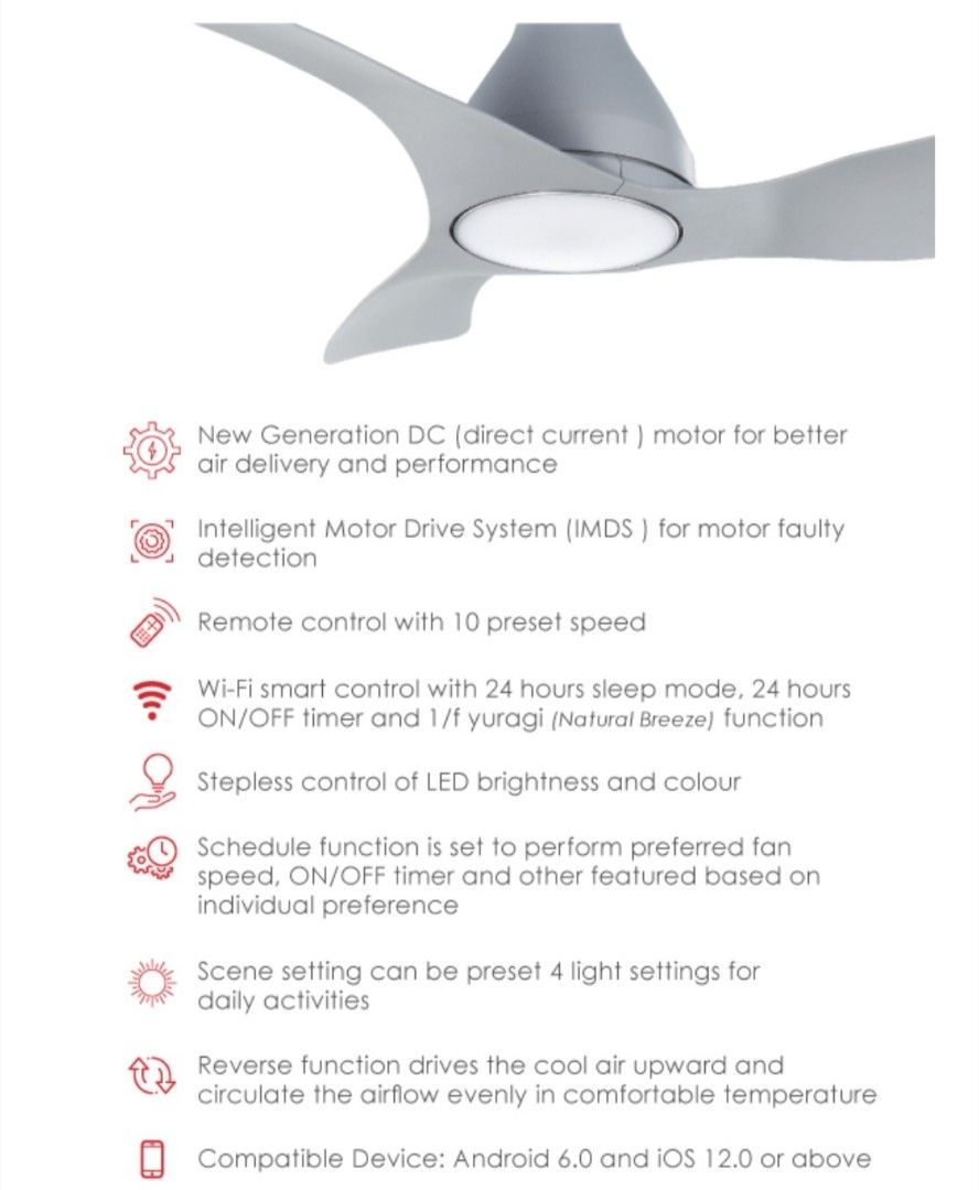 KDK Ceiling Fan with LED light and WiFi, Furniture & Home Living ...