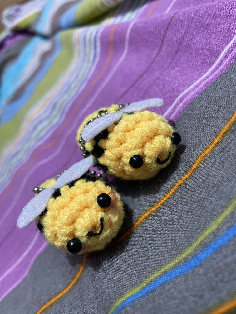 Miniso Mushroom and Bee Keychains on Carousell