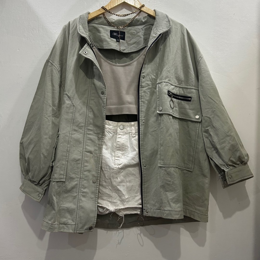 Mint green oversized cargo jacket on Carousell