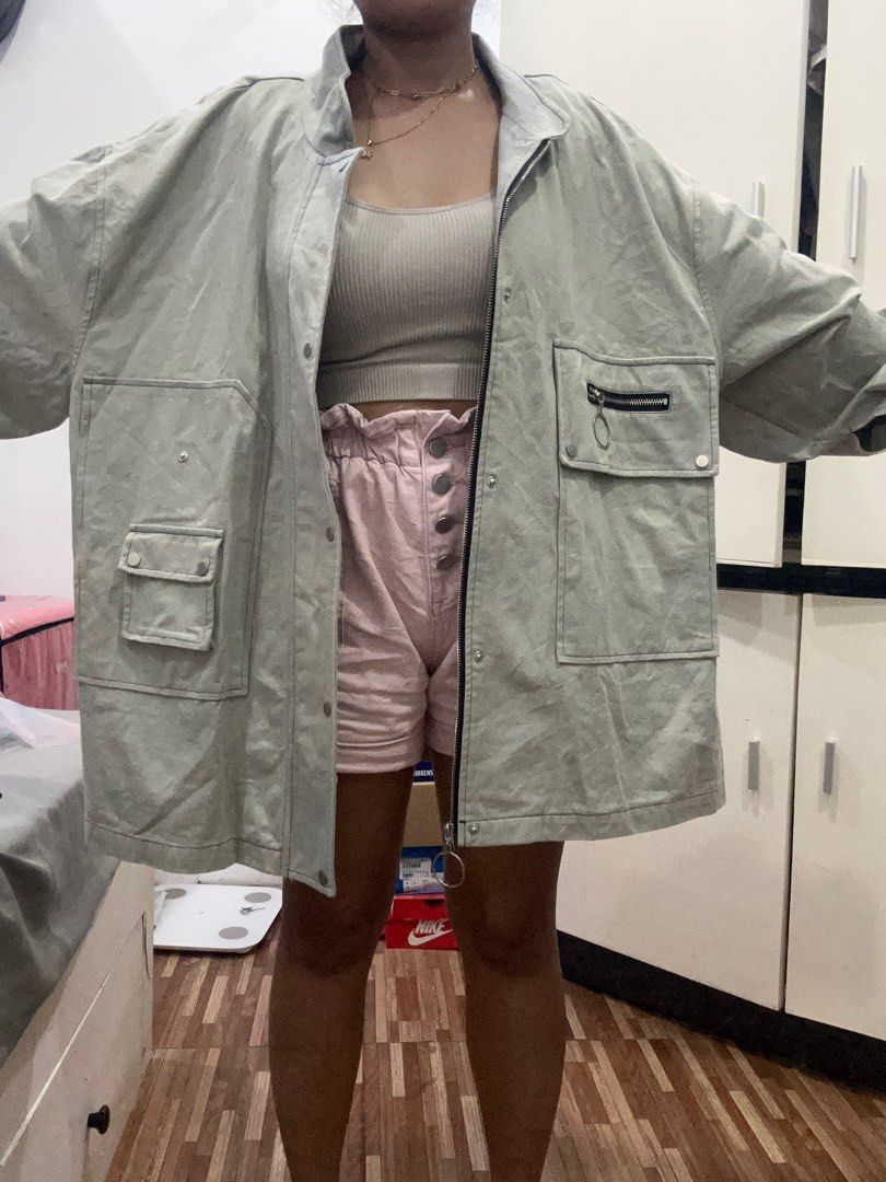 Mint green oversized cargo jacket on Carousell