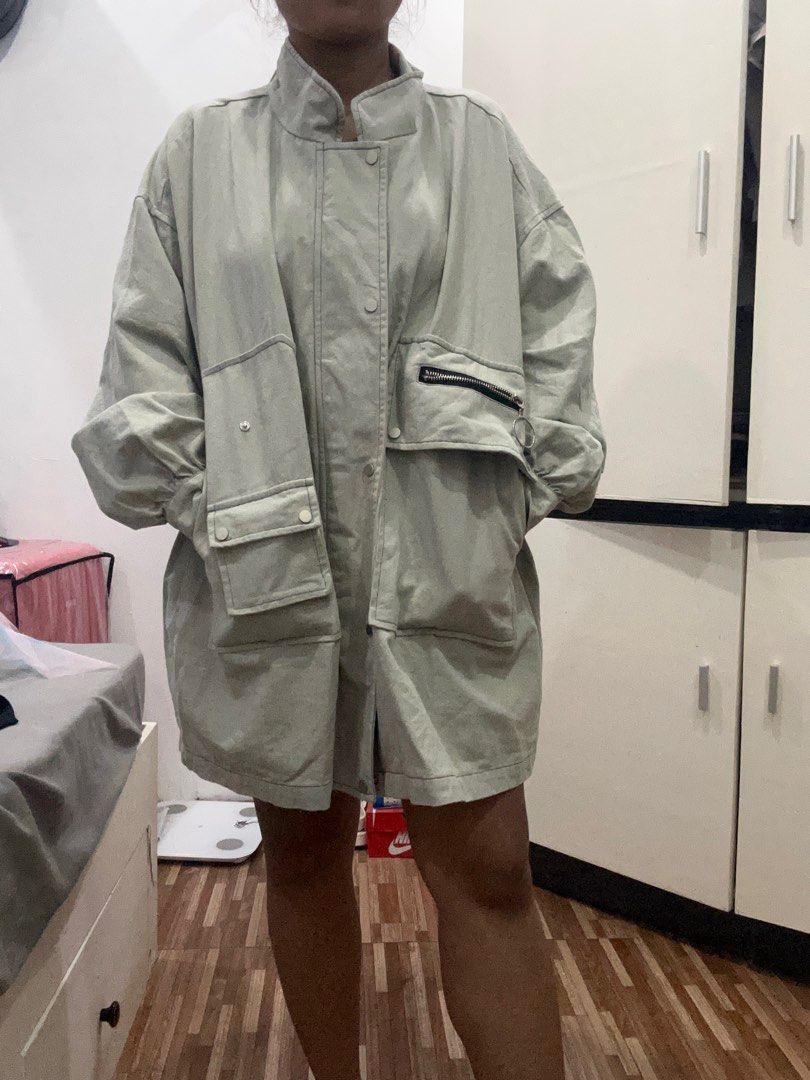 Mint green oversized cargo jacket on Carousell