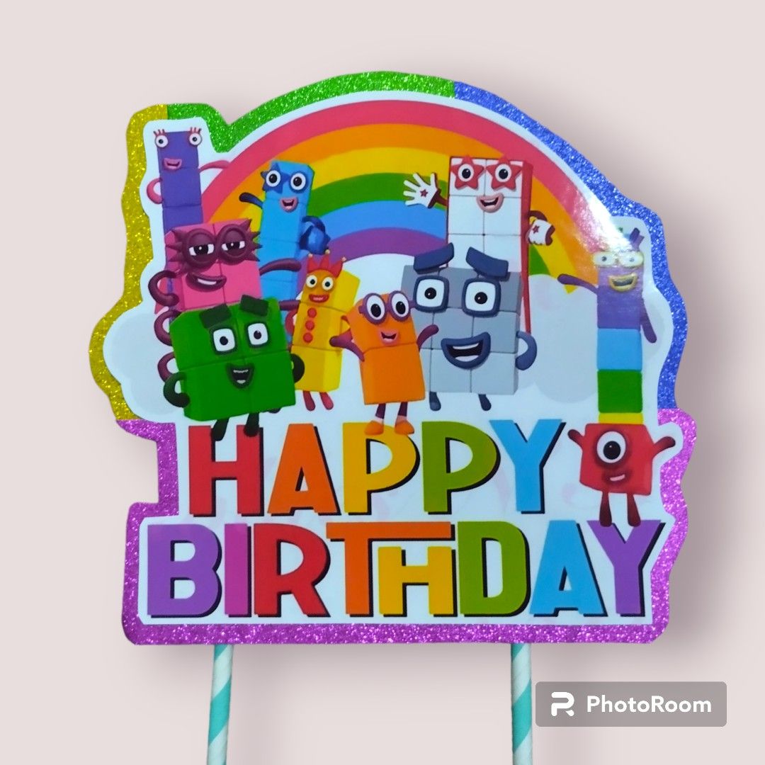 Number Blocks Birthday Party Banner Cupcake Cake Topper Decoration ...