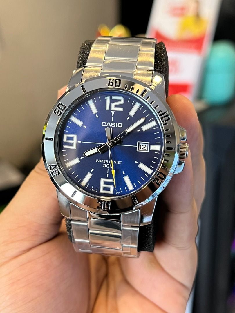 ORIGINAL CASIO Analog Blue Dial Stainless Steel Men's Watch MTP-VD01D-2B, Men's Fashion, Watches ...