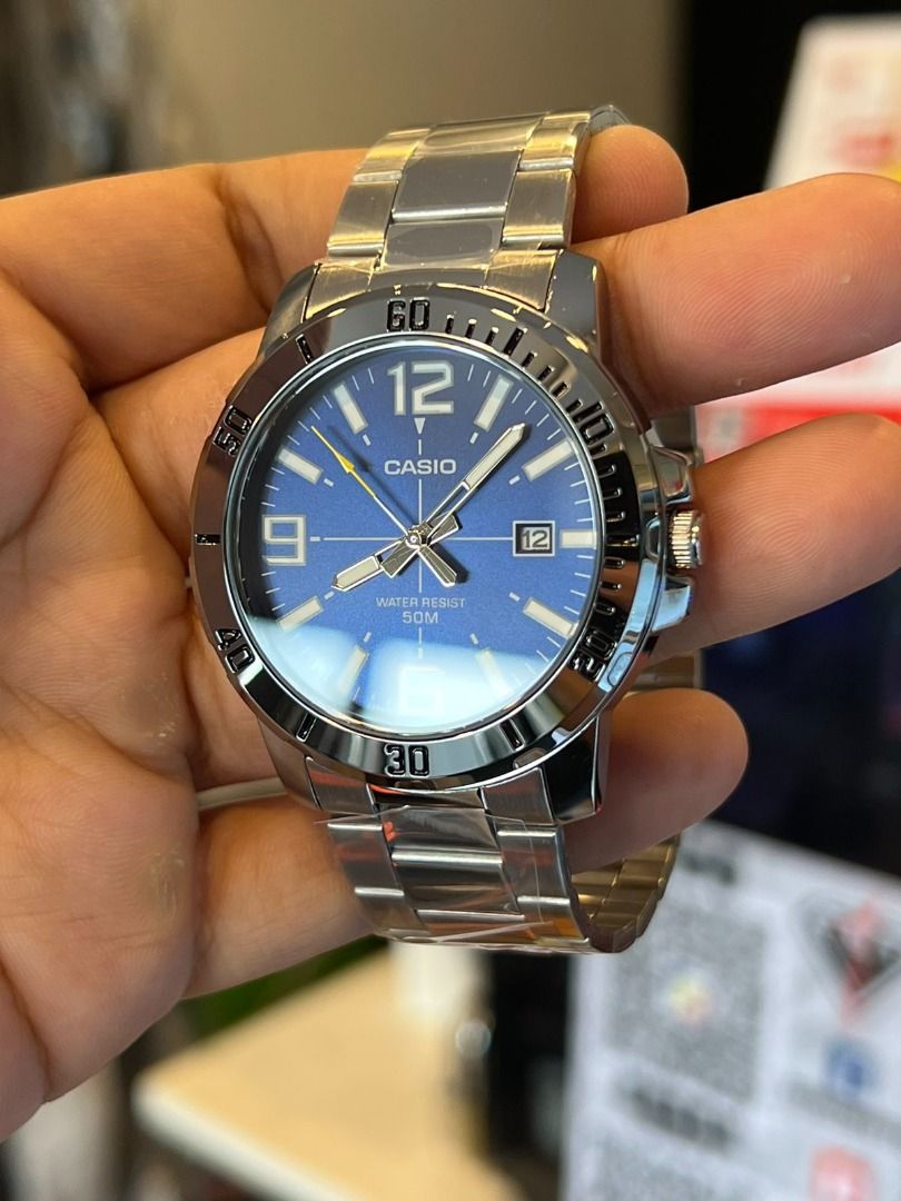 ORIGINAL CASIO Analog Blue Dial Stainless Steel Men's Watch MTP-VD01D-2B, Men's Fashion, Watches ...