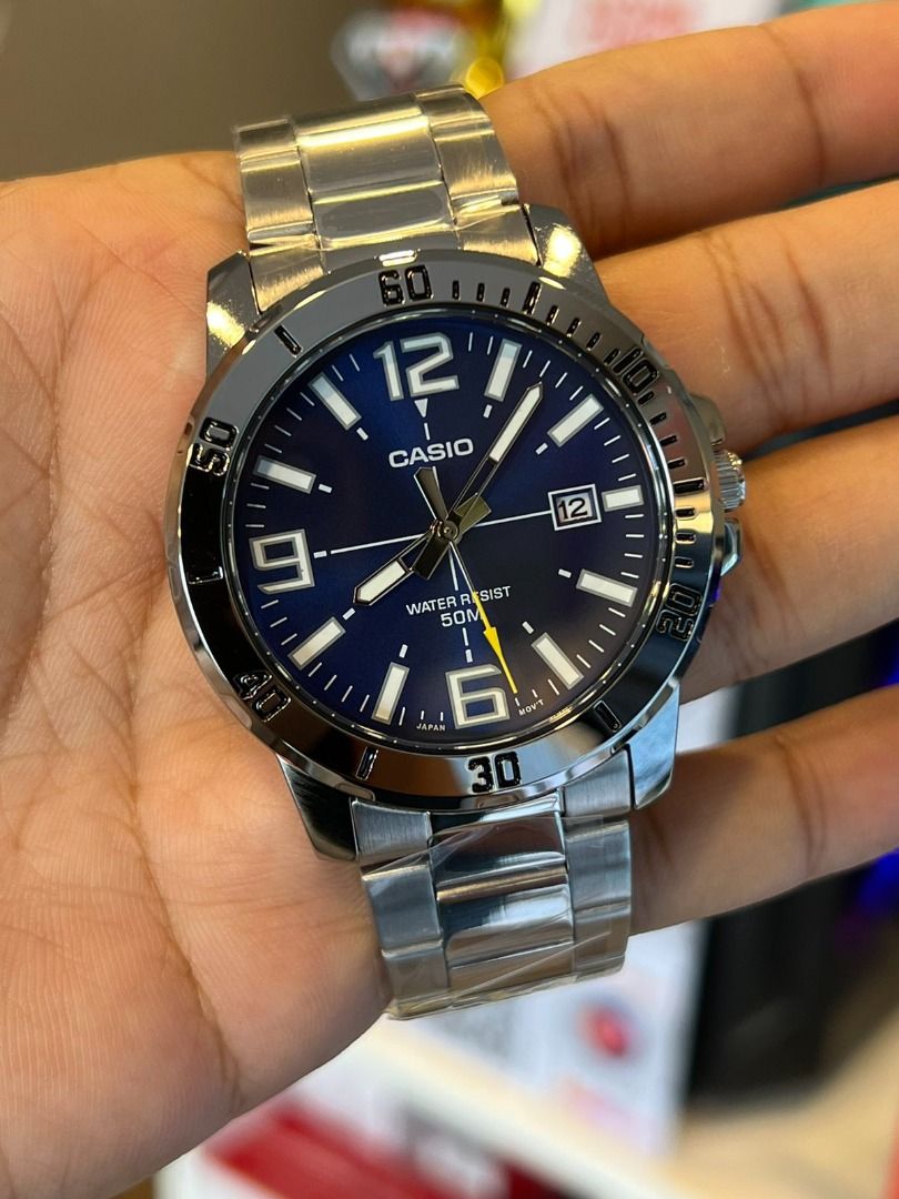 ORIGINAL CASIO Analog Blue Dial Stainless Steel Men's Watch MTP-VD01D-2B, Men's Fashion, Watches ...