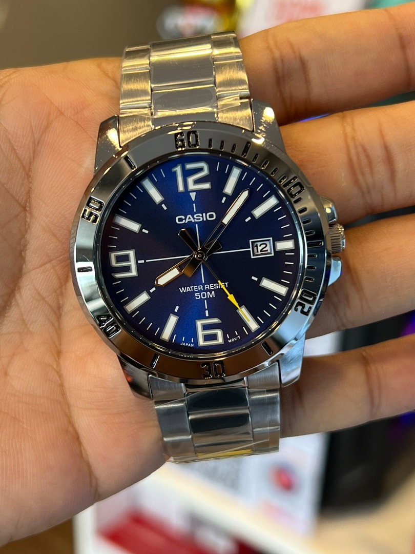 ORIGINAL CASIO Analog Blue Dial Stainless Steel Men's Watch MTP-VD01D-2B, Men's Fashion, Watches ...