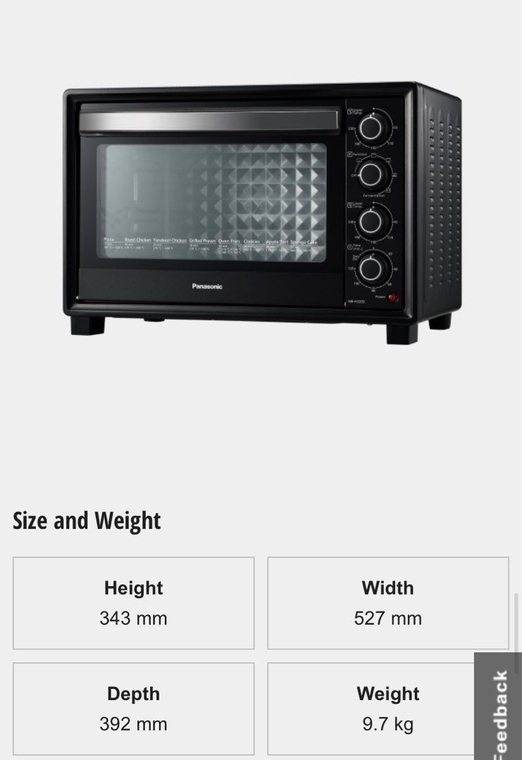 Panasonic Black Electric Oven NB-H3203, TV & Home Appliances, Kitchen ...