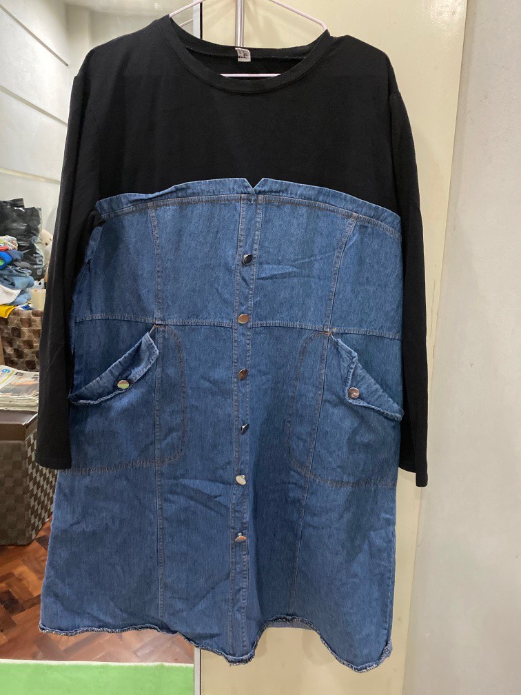 Plus size denim combi dress, Women's Fashion, Dresses & Sets, Dresses ...