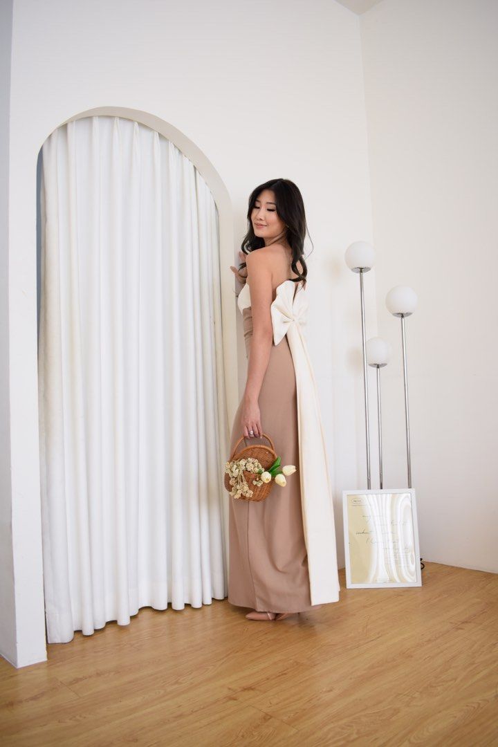 [rent] Malika by Modelano - Sellena Dress Cream Nude White Kondangan, Fesyen Wanita, Pakaian ...