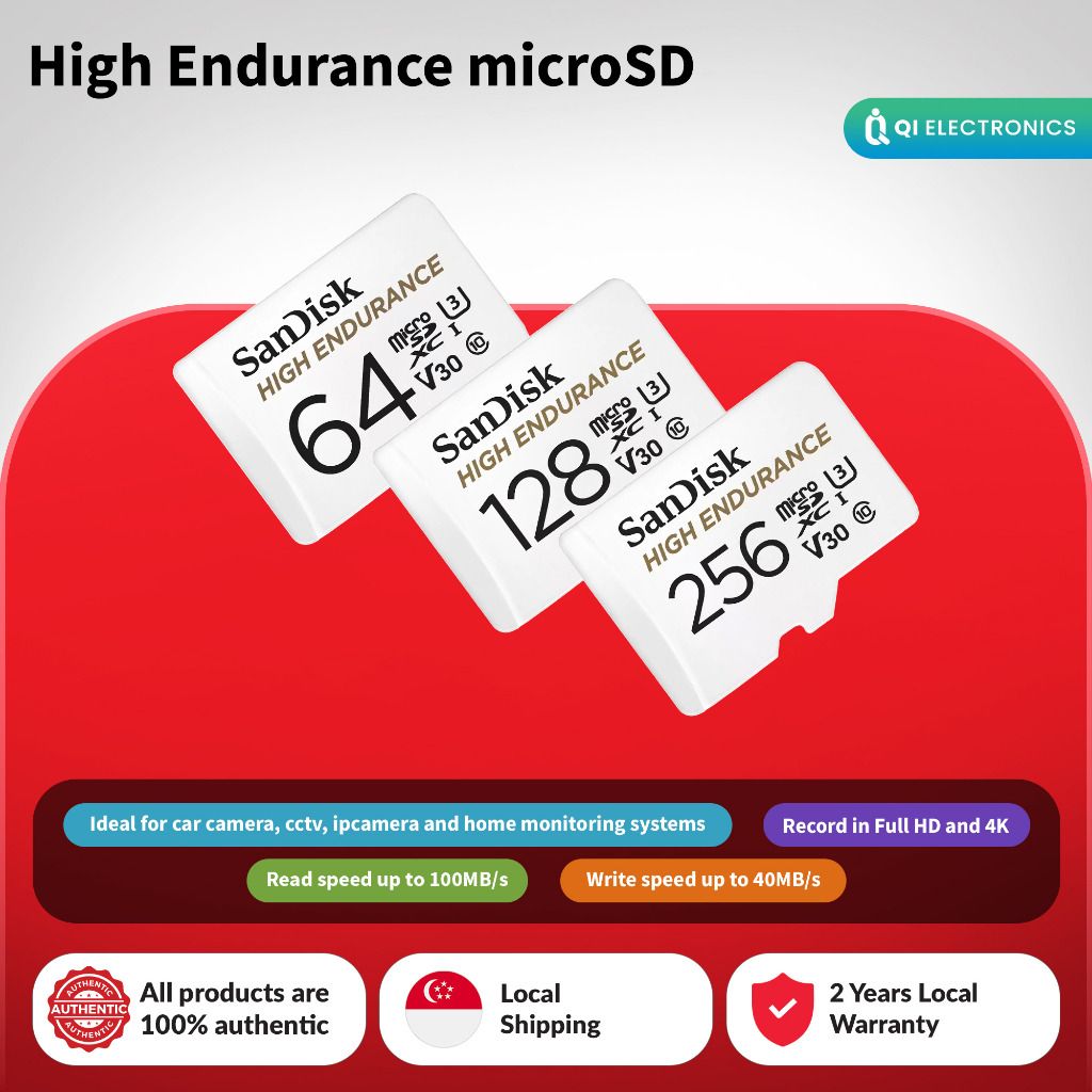 SanDisk High Endurance microSD Memory Card for Video Monitoring Car ...