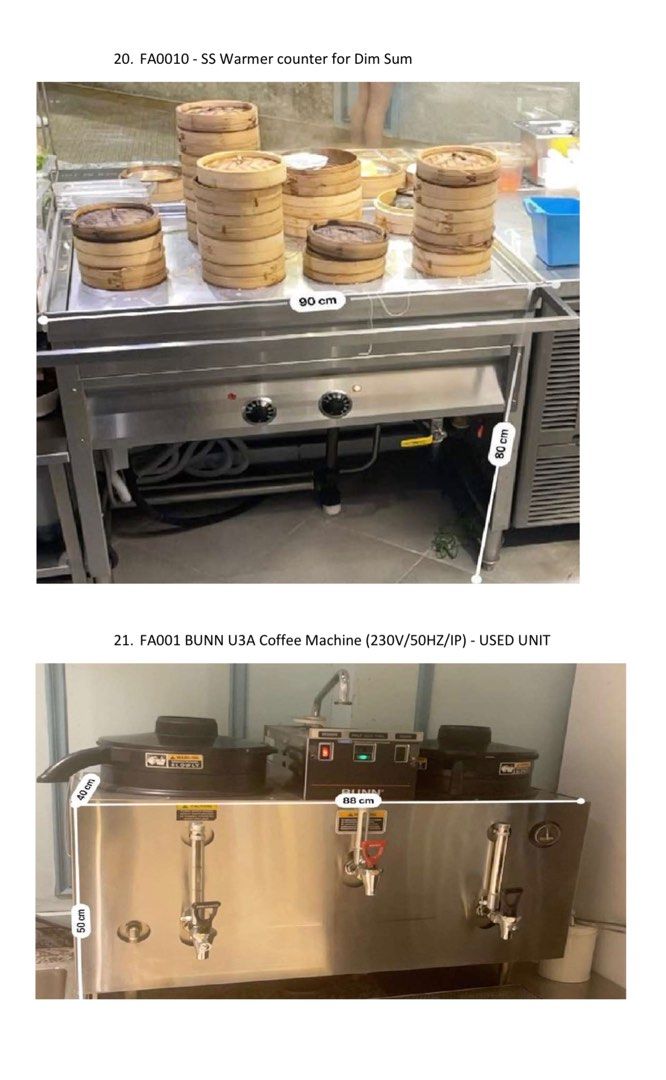 Coffee machine , sink, storage , dim sum streamer, warmer , drainer ...