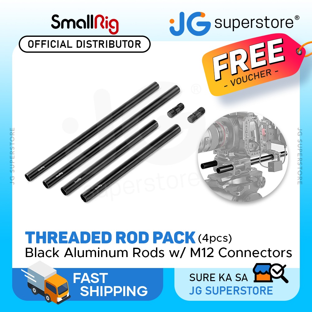 SmallRig 15mm Threaded Rod Pack and 2pcs M12 Connectors with 8" 2pcs ...