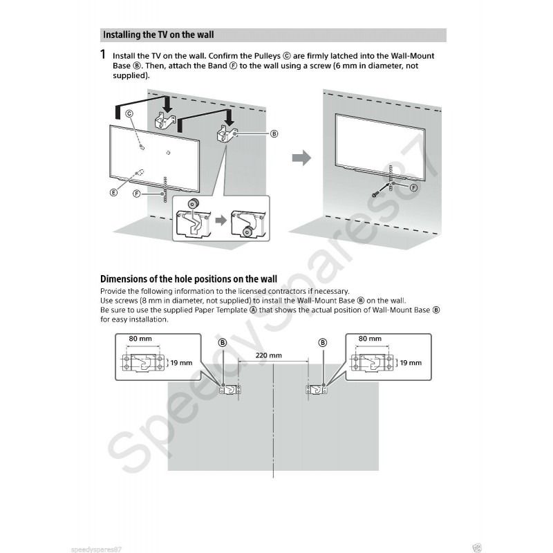 Sony Television Wall Mount Kit, 電視及其他電器 , 電視及其他電器 , 電視組件及配件在旋轉拍賣