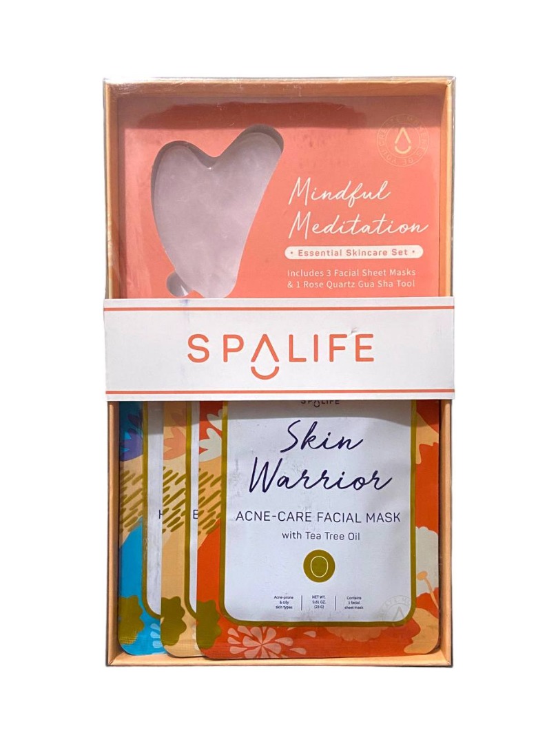 Spa Life Mindful Meditation Skincare Gift Set Rose Quartz Gua Sha with ...
