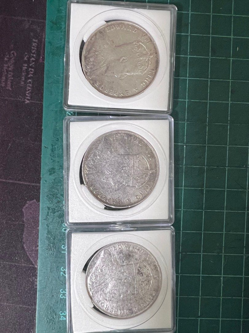 1907 1907H 1908 Straits settlements one dollar silver coin $1 King Edward VII Malaya Singapore ...