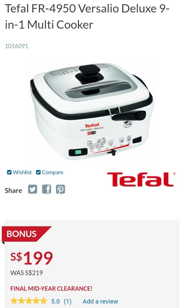Tefal Versalio Deluxe 9-in-1 Multi Cooker/ Deep Fryer, TV & Home ...