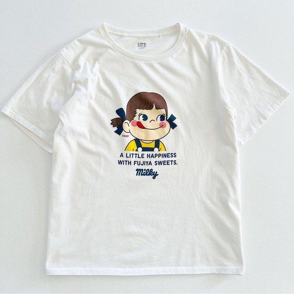 Uniqlo Japanese Milky Peko chan white t-shirt milk girl peko limited edition , Women's Fashion ...