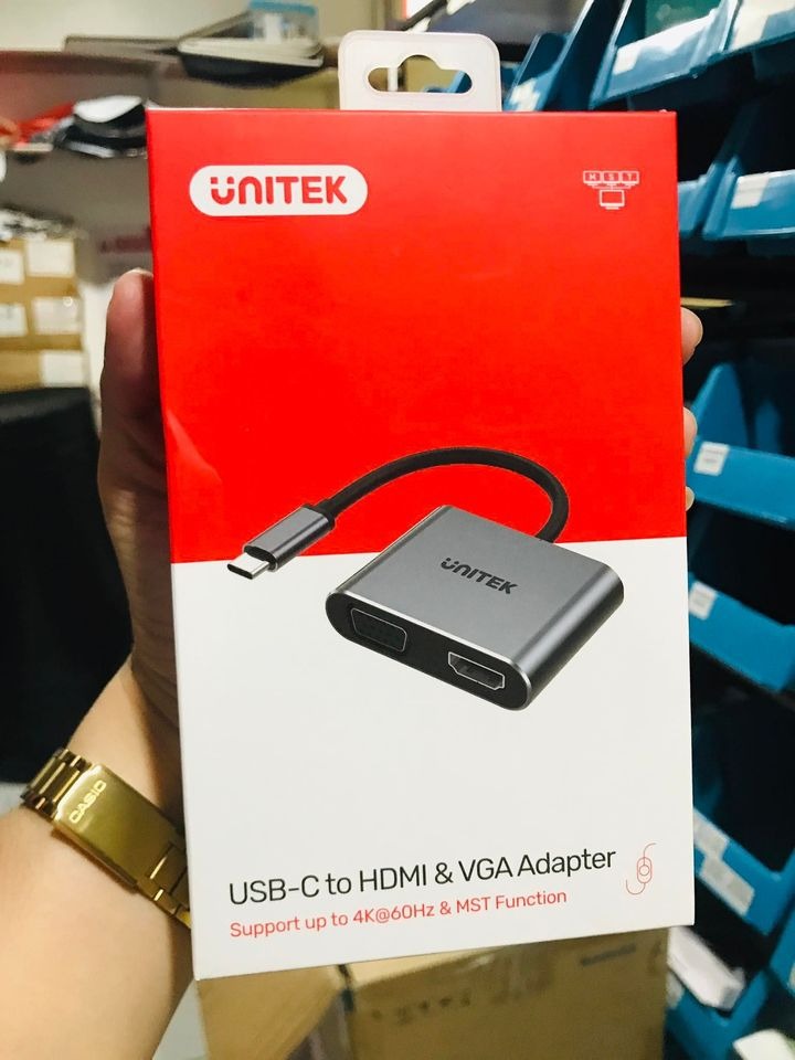 Unitek USB-C Male to HDMI + VGA Female Adapter with MST Dual Monitor Grey V1126A on Carousell