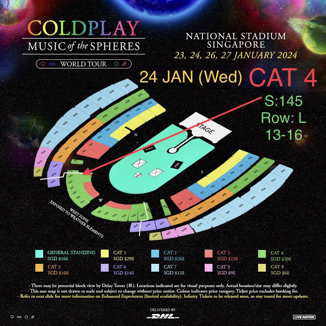 x4 Coldplay Cat 4 (24 JAN) , Tickets & Vouchers, Event Tickets on Carousell