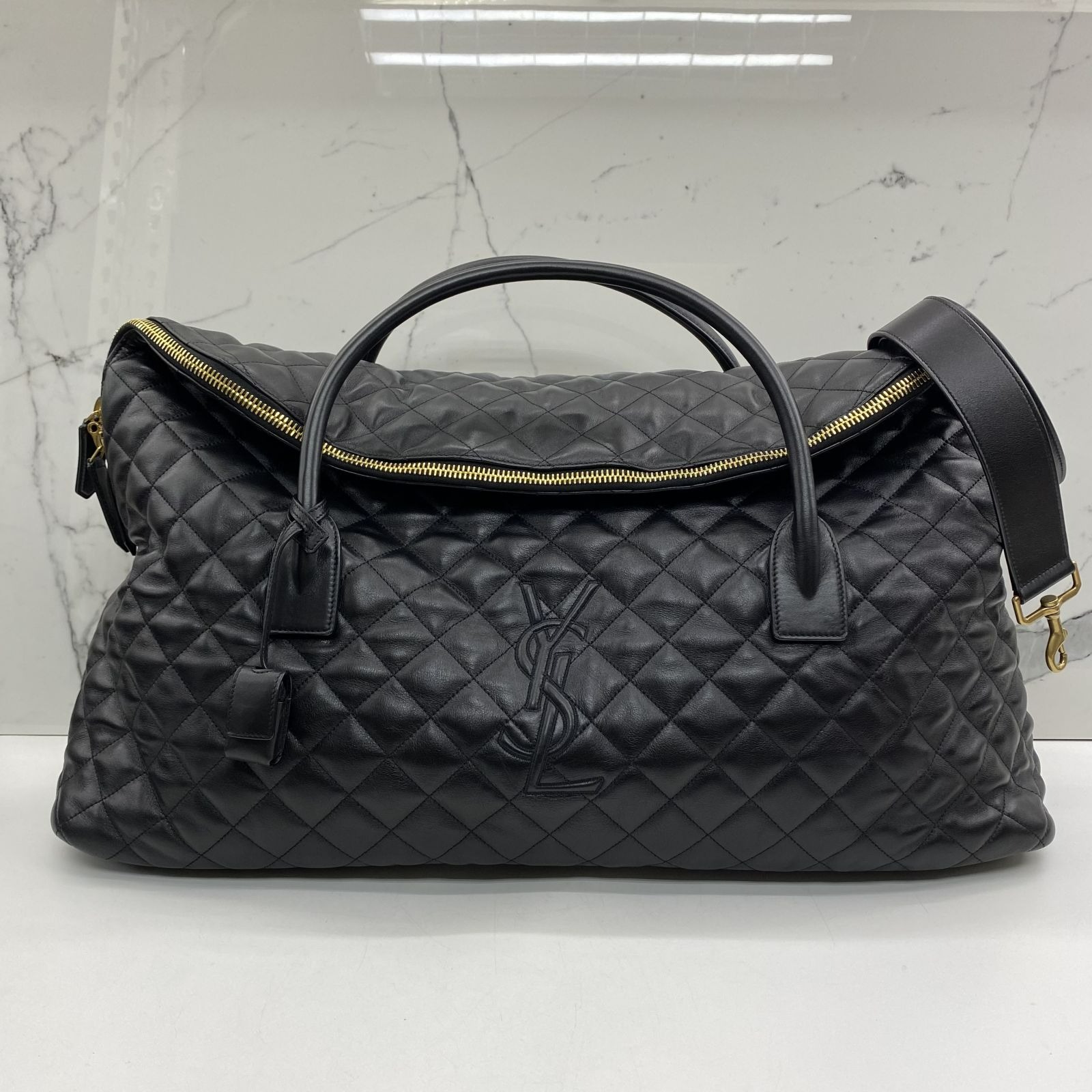 YVES SAINT LAURENT 736009 BLACK QUILTED LEATHER ES GIANT TRAVEL CARRY ...