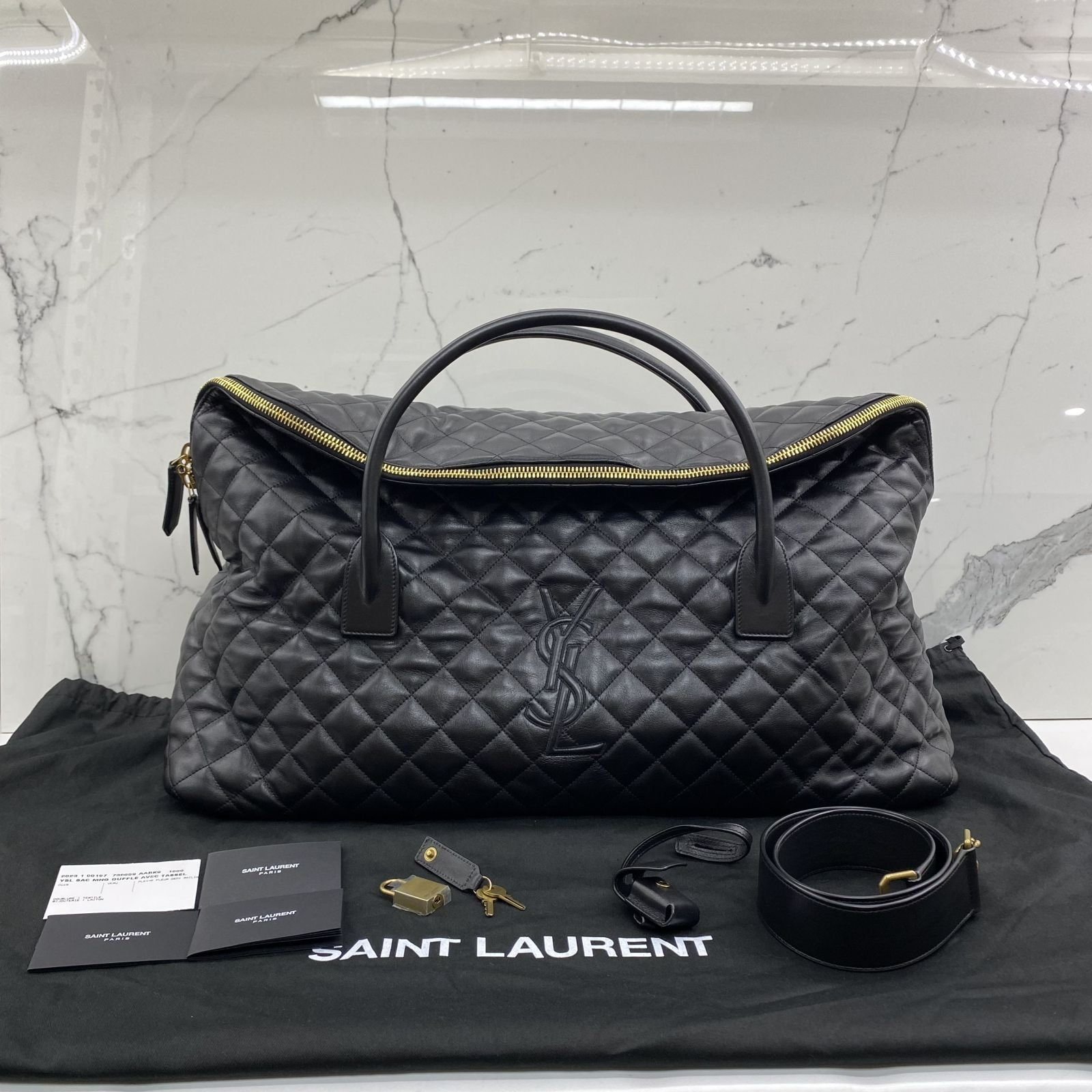 YVES SAINT LAURENT 736009 BLACK QUILTED LEATHER ES GIANT TRAVEL CARRY ...