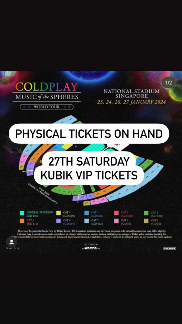 27th Saturday VIP Kubik tickets for Coldplay, Tickets & Vouchers, Event ...