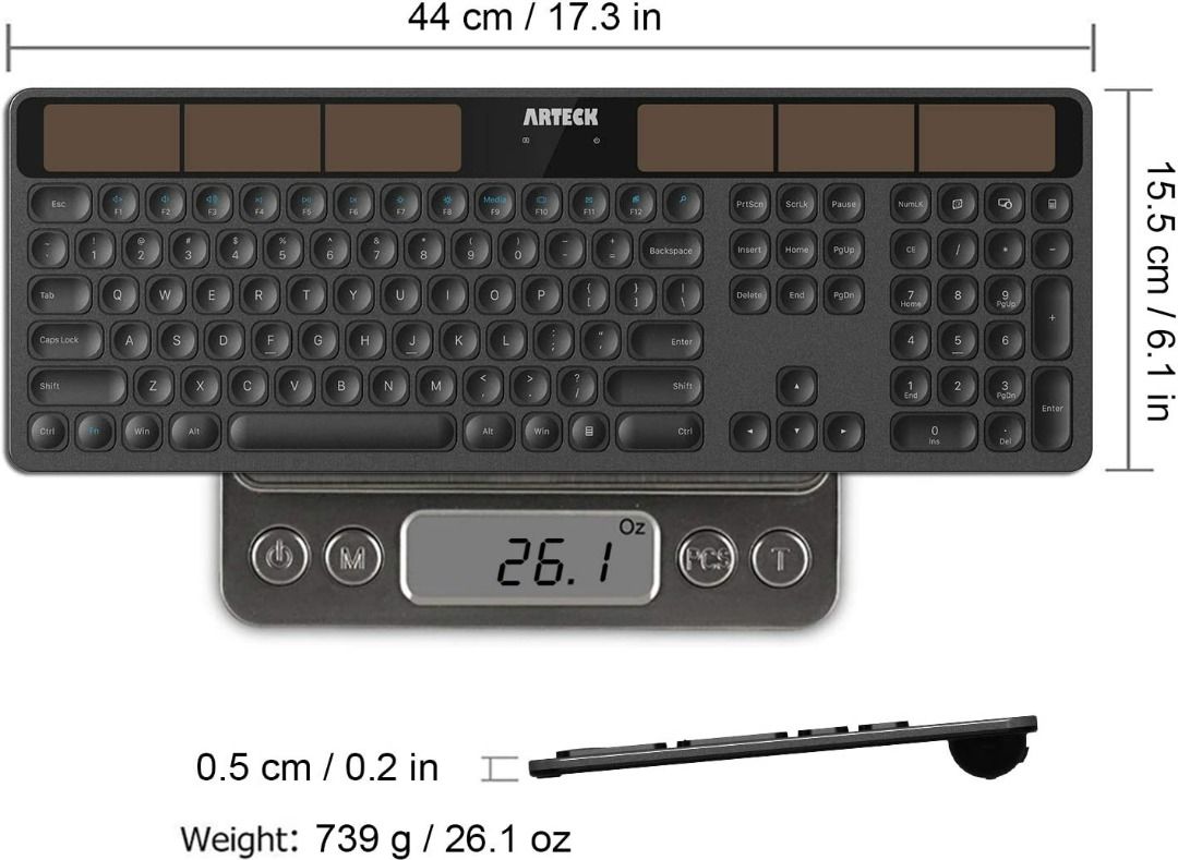 3315) ARTECK WIRELESS SOLAR KEYBOARD FULL SIZE SOLAR RECHARGING ...