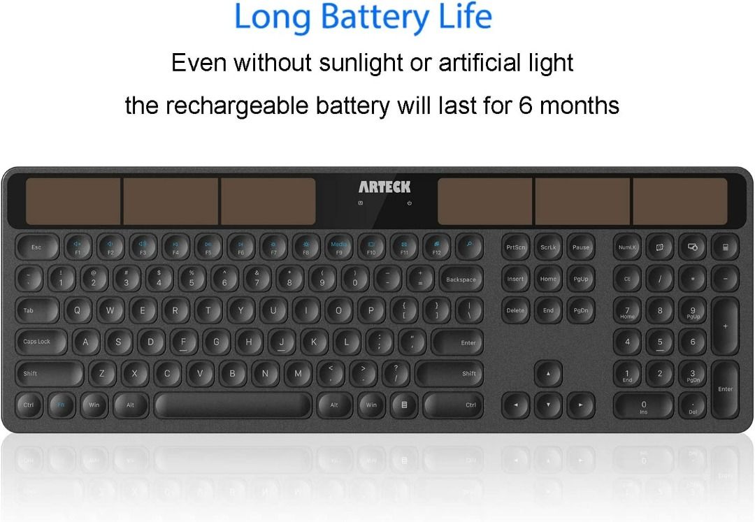 3315) ARTECK WIRELESS SOLAR KEYBOARD FULL SIZE SOLAR RECHARGING ...