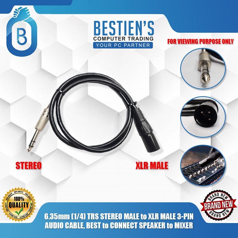 6.35mm (1/4) TRS STEREO MALE to XLR MALE 3-PIN AUIO CABLE, BEST to ...