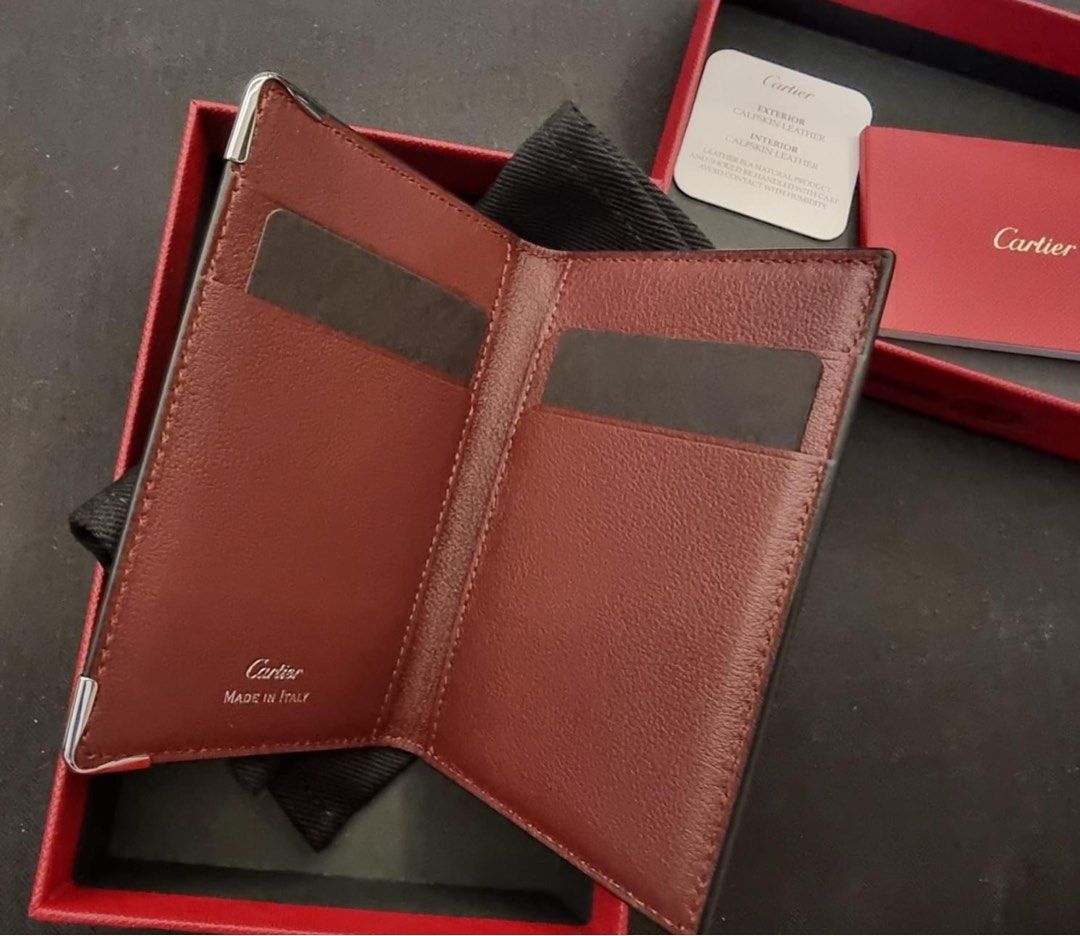 Brand New Authentic Cartier Black Calfskin Leather Bi Fold Small Wallet ...