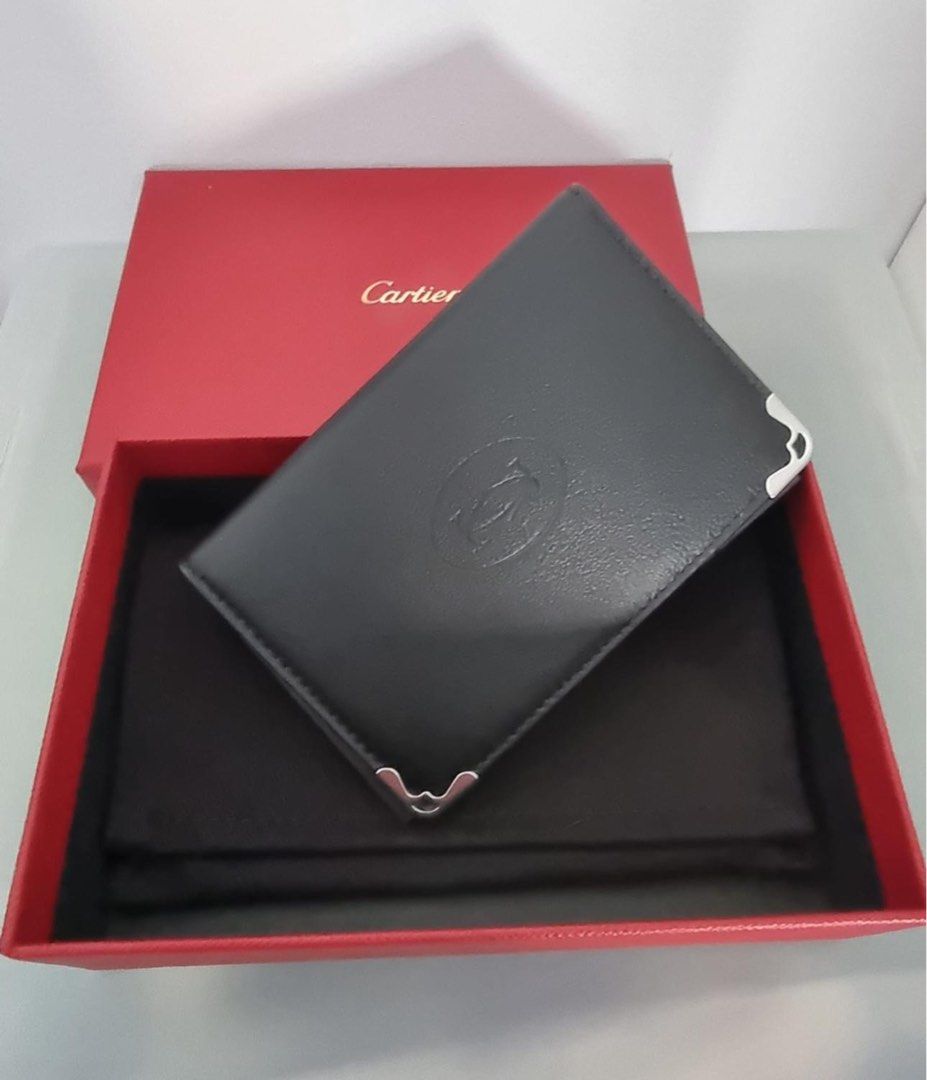 Brand New Authentic Cartier Black Calfskin Leather Bi Fold Small Wallet ...