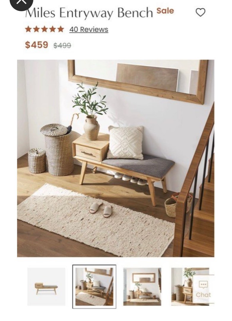 Castlery Miles entryway bench, Furniture & Home Living, Furniture ...