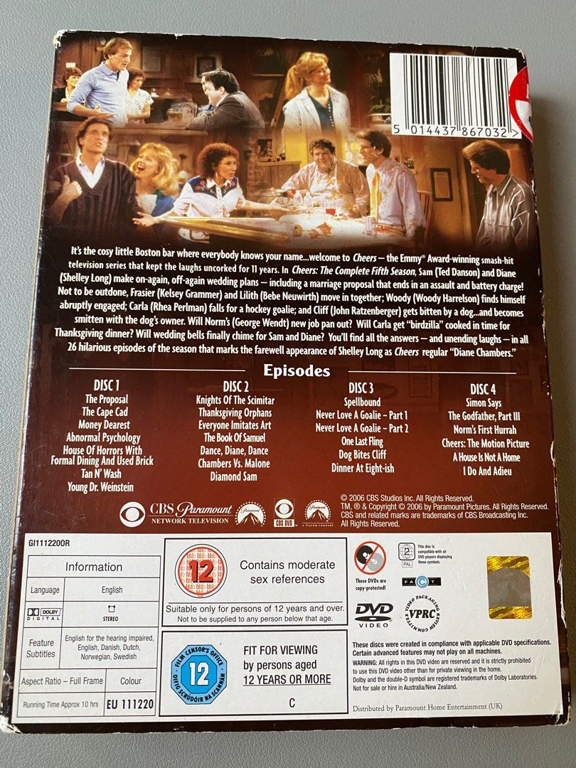 Cheers Season 5 DVD Set, Hobbies & Toys, Music & Media, CDs & DVDs on ...