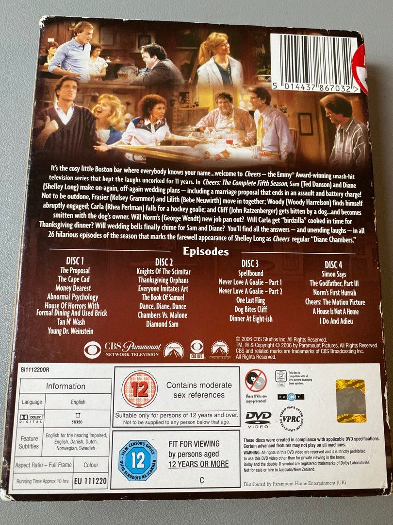 Cheers Season 5 DVD Set, Hobbies & Toys, Music & Media, CDs & DVDs on ...