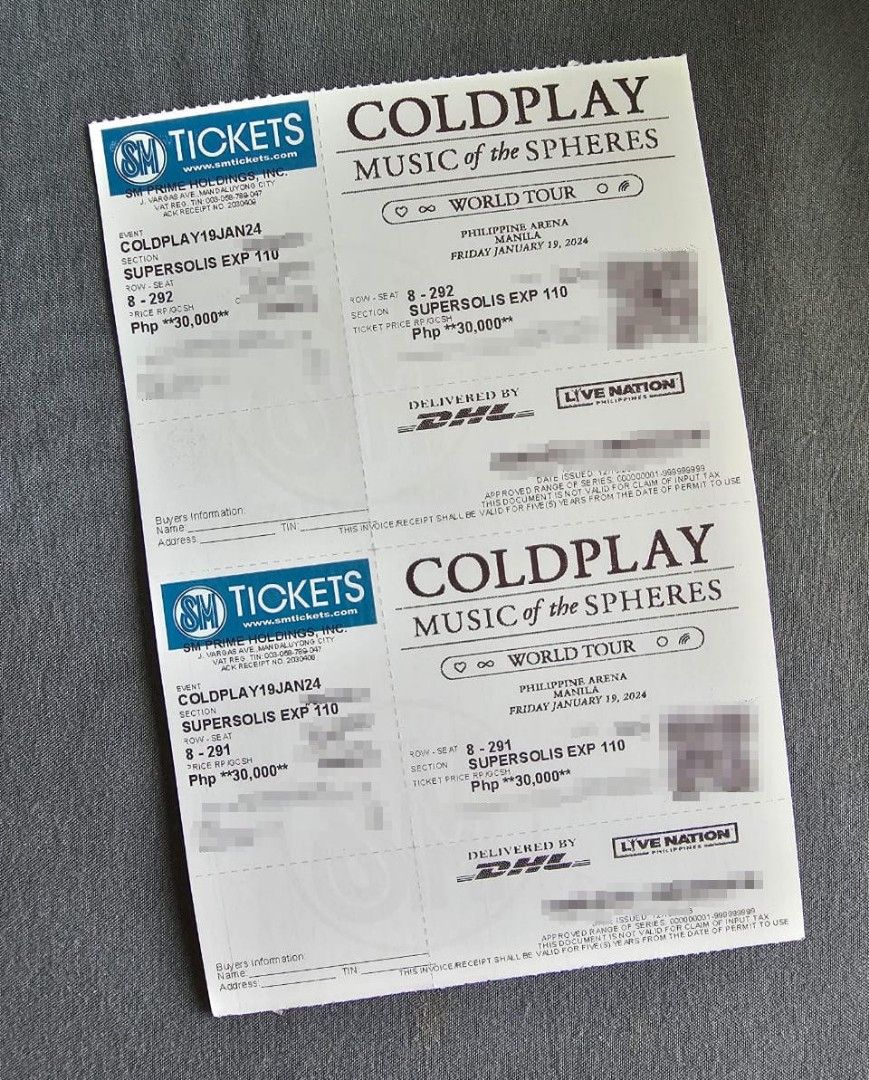 COLDPLAY MANILA • 2 Supersolis Experience•JAN. 19, 2024, Tickets ...