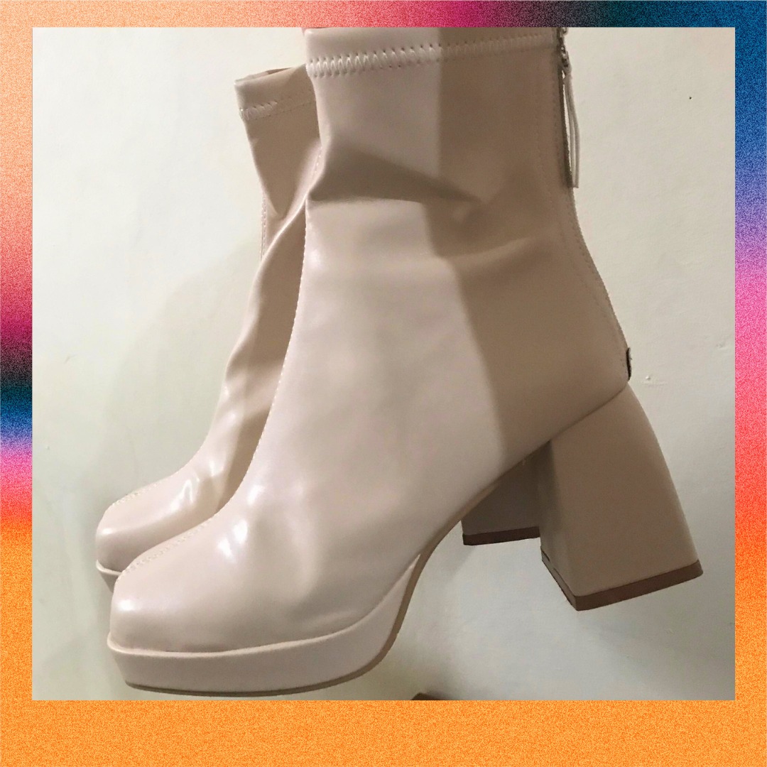 Fitted High-heel Platform Ankle Boots (Cream), Women's Fashion ...