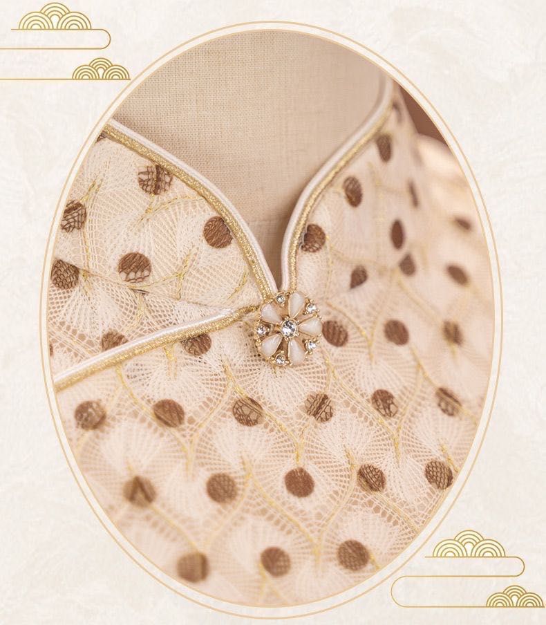 Gold Polka Dot Elegant Chic Simple Minimalist Cheongsam Qipao Sheer ...