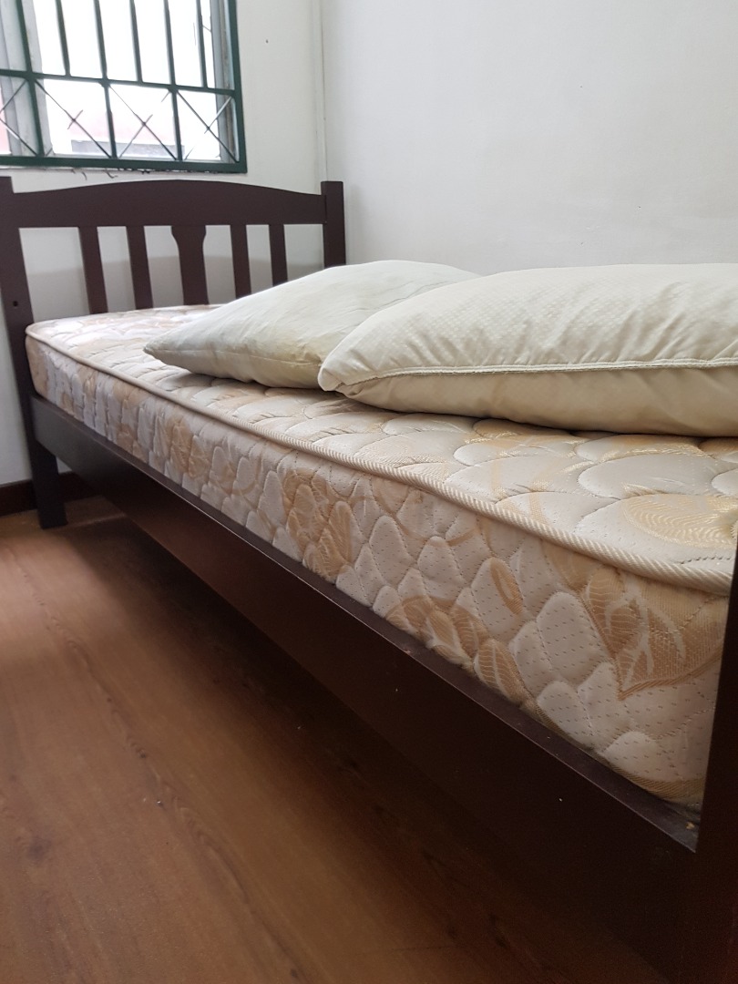 Good wooden bed frame with mattress, Furniture & Home Living, Furniture ...