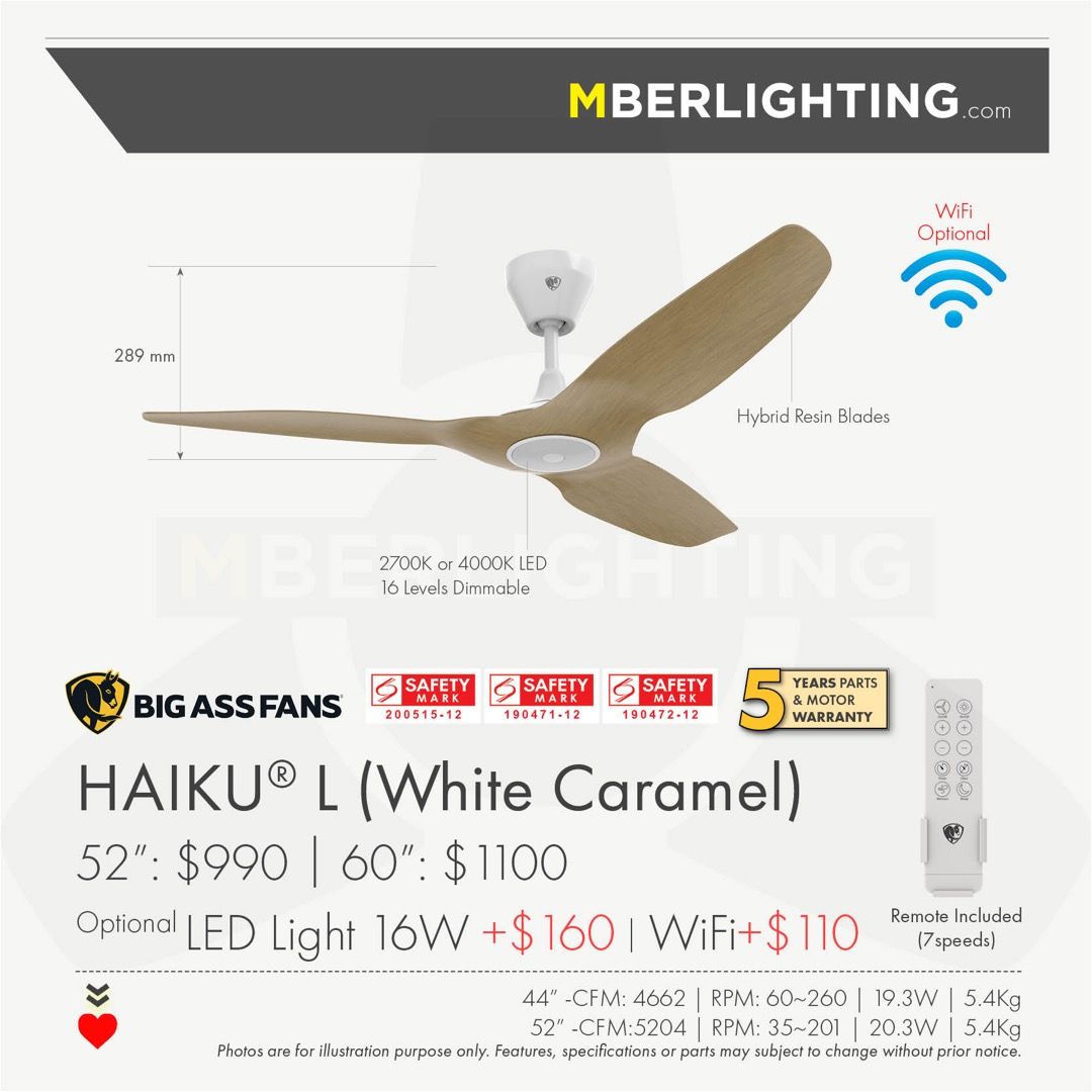 HAIKU L 44/52/60inch DC Ceiling Fan, Optional LED, Furniture & Home ...