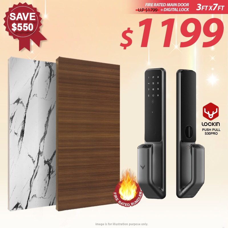 HDB Fire rated main door + Digital Lock (Direct Door Factory ...