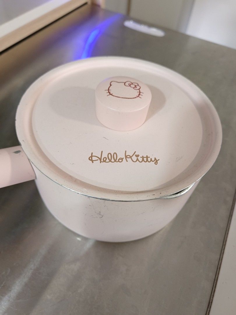 Heavily used pink hello kitty pot with steamer, Furniture & Home Living ...