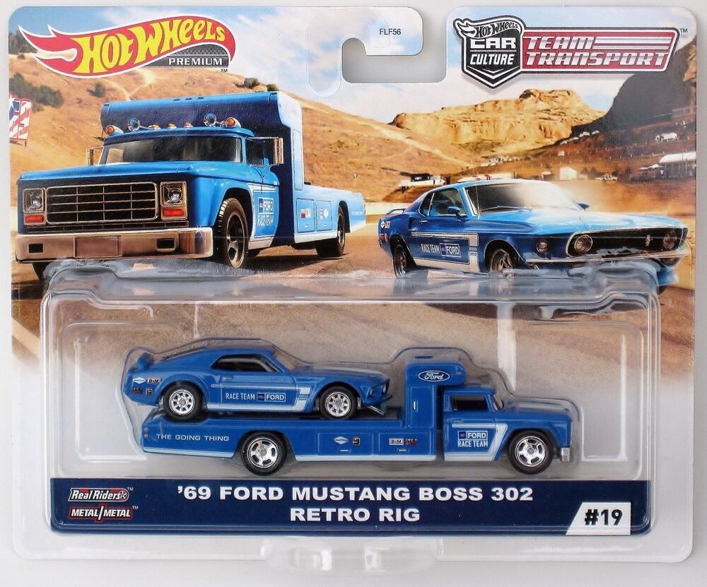 Hot Wheels Premium Team Transport 69 Ford Mustang Boss 303 & Retro Rig ...
