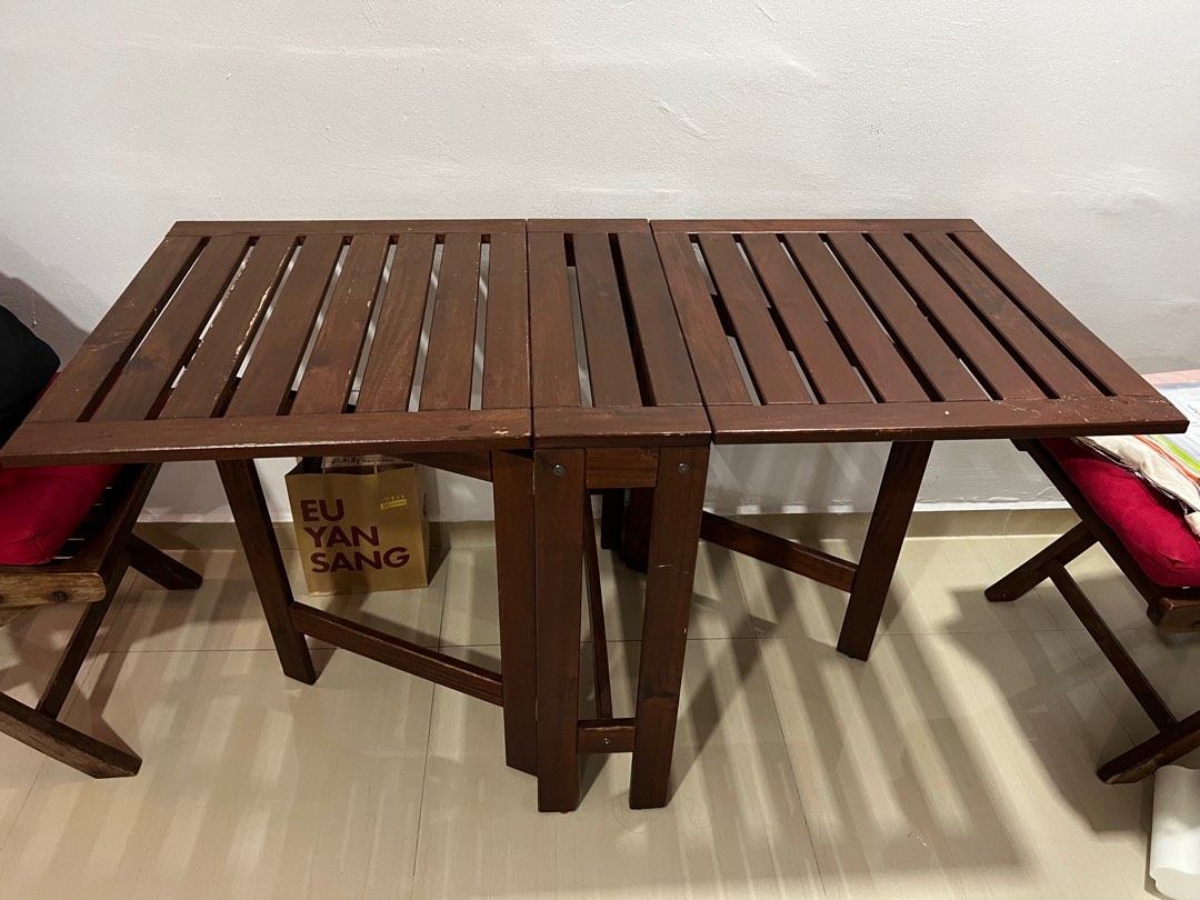 Ikea Applaro Foldable outdoor table with 2 Chairs, outdoor, brown ...