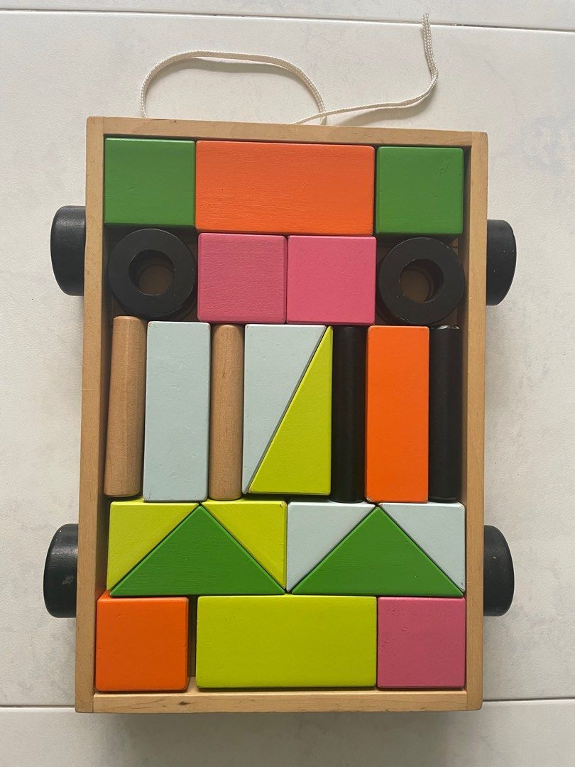 Ikea wooden blocks with wagon, Hobbies & Toys, Toys & Games on Carousell