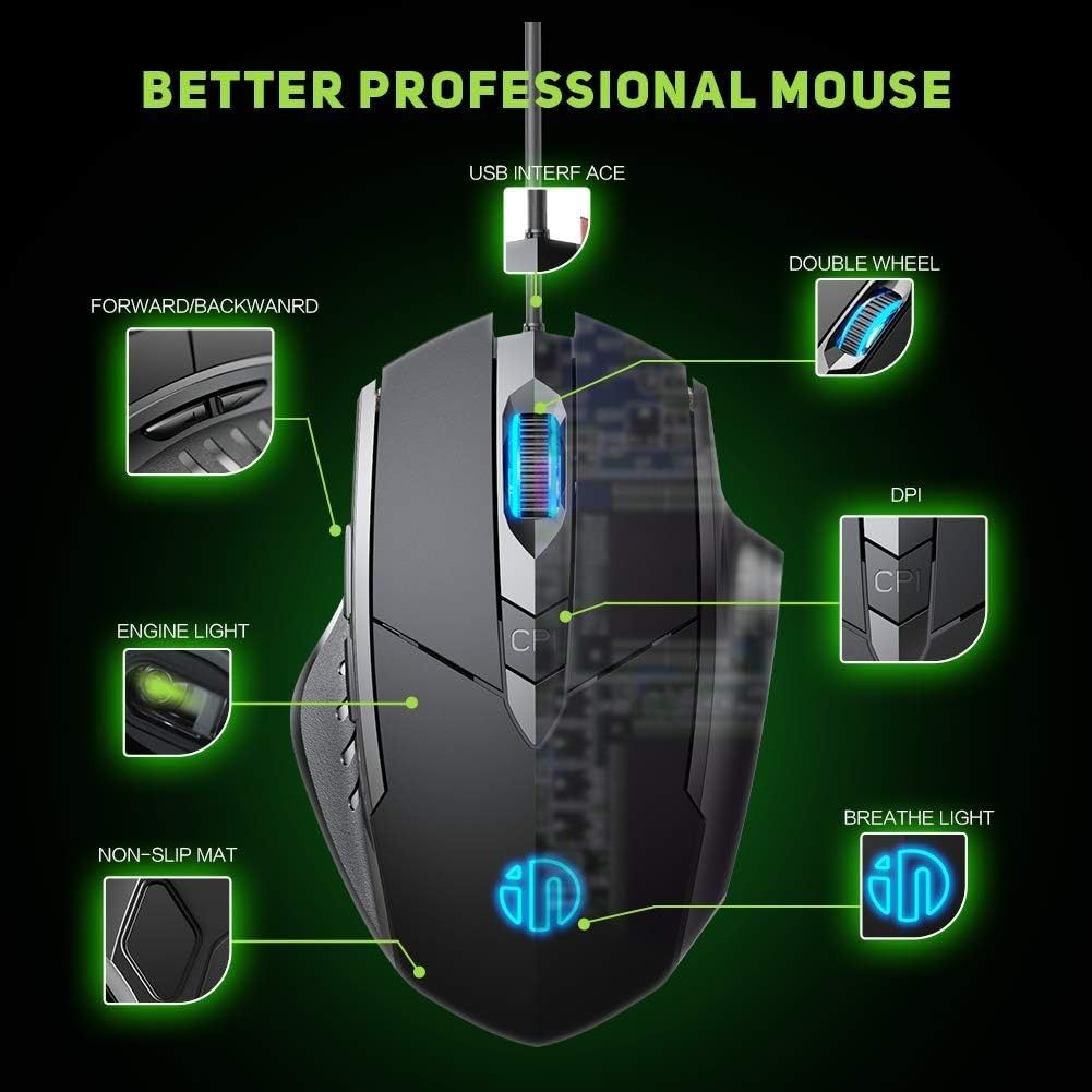 INPHIC Wired Mouse with 6 Button Silent Click Ergonomic 1.5M USB Cable ...