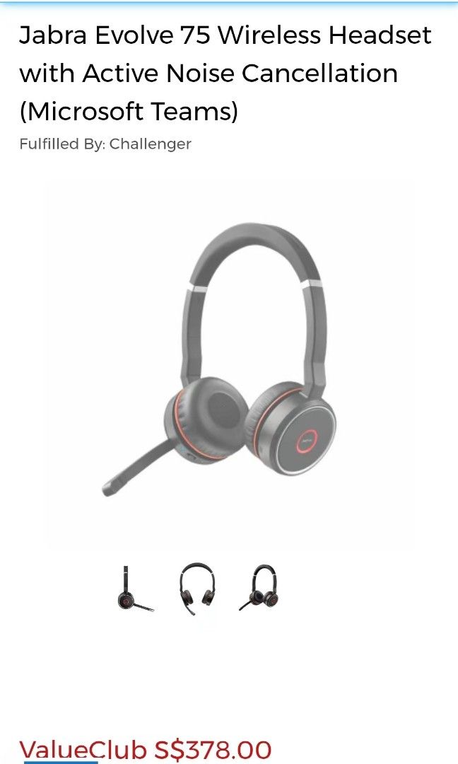 Jabra Evolve 75 Wireless Active Noise Cancellation Headset, Audio ...