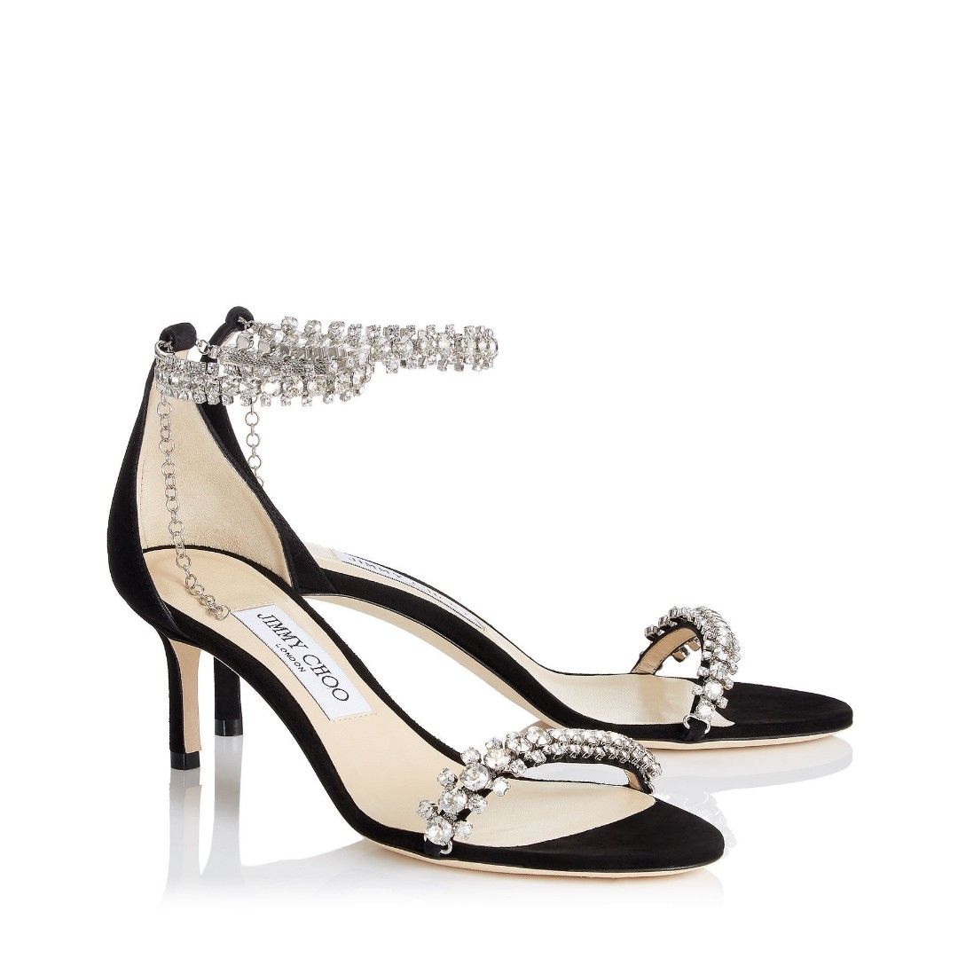 JIMMY CHOO Shiloh Crystal Embellished Sandals High Heels, Luxury ...