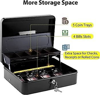 Metal Cash Box with Key Lock (Portable) [Dual Tier] , cash drawer ...