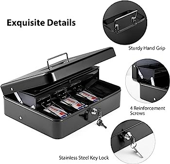 Metal Cash Box with Key Lock (Portable) [Dual Tier] , cash drawer ...